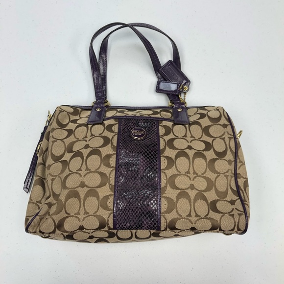 Coach | Bags | Coach Signature Python Stripe Satchel Purple | Poshmark